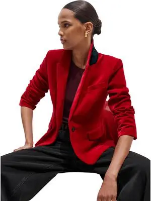 ME+EM Velvet Fitted Blazer - Scarlet Red
