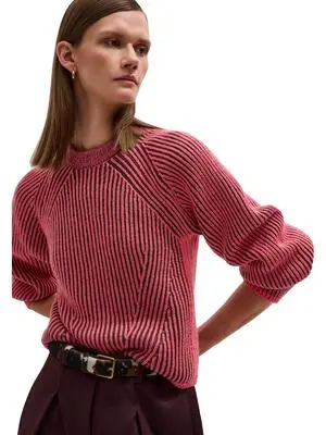 ME+EM Merino Fashioned Rib Jumper - Rhubarb Pink/bordeaux