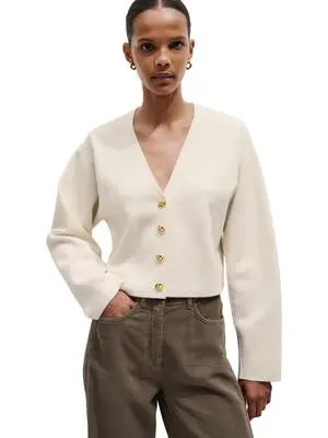 ME+EM Merino Cotton Milano Knit Cropped Cardigan - Cream