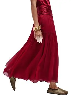 ME+EM Silk Satin Crinkle Maxi Skirt - Ultra Red