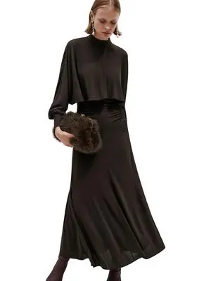 ME+EM Crepe Cape 2-in-1 Maxi Dress - Ganache Brown