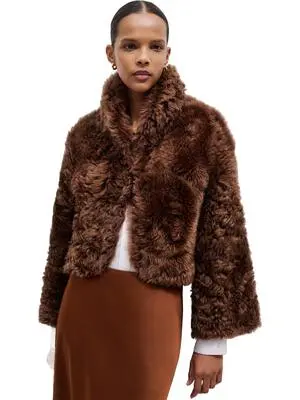 ME+EM Luxe Shearling Evening Crop Jacket - Chestnut