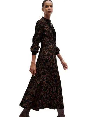 ME+EM Floral Scroll Print Maxi Dress - Black/brown