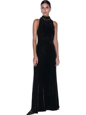 ME+EM Silk Blend Velvet Draped Maxi Dress - Black