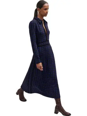 ME+EM Houndstooth Jacquard Ponte Maxi Dress - Navy Multi