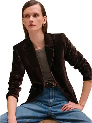 ME+EM Silk Blend Velvet Blazer - Double Espresso