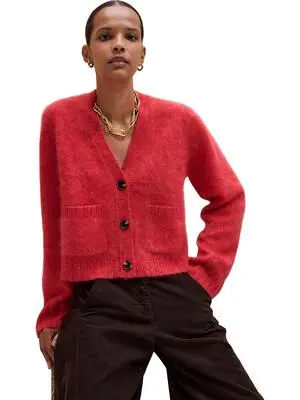 ME+EM Brushed Cashmere Relaxed Cardigan - True Scarlet Red Mouline