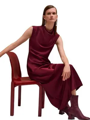 ME+EM Satin Drape Neckline Maxi Dress - Deep Ruby Red