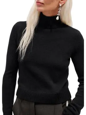 ME+EM Cashmere High Neck Crop Jumper - Black