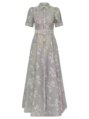 Rebecca Vallance Ruth Embellished Belted Gown - Silver