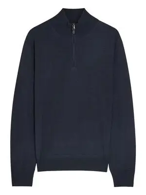 Canali Half-zip Wool-blend Jumper - Navy