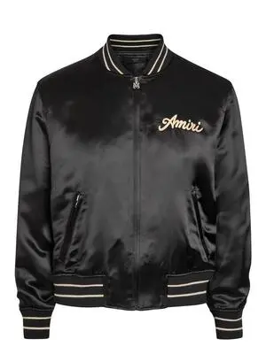 Amiri Logo-embroidered Satin Bomber Jacket - Black