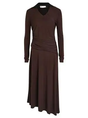 Tory Burch Ruched Jersey Midi Dress - Dark Brown