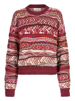 LANEUS Patterned Jacquard Sweater - Red