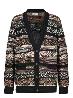 LANEUS Patterned V-neck Cardigan - Black