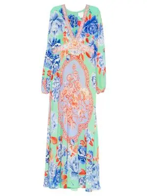 Camilla V-neck Floral-print Maxi Dress - Blue