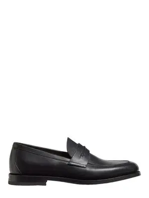 Zegna Leather Penny Loafers - Black