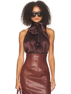 HELSA Silk Charmeuse Halter Top - Fudge