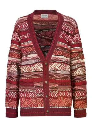 LANEUS Patterned Knitted Cardigan - Red