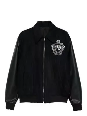 Balmain Pinstripe Panelled Bomber Jacket - Black