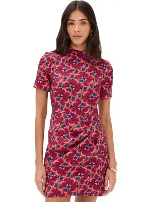 Saloni Floral Jacquard Draped Mini Dress - Quail Magenta