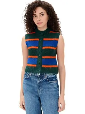 THE TINY BIG SISTER Striped Brushed Knit Vest - Bottle Green