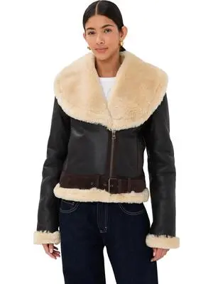JW Anderson Aviator Sheepskin Leather Jacket - Dark Brown