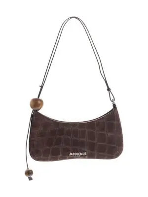 Jacquemus Le Bisou Perle Croc Embossed Shoulder Bag - Dark Brown 880