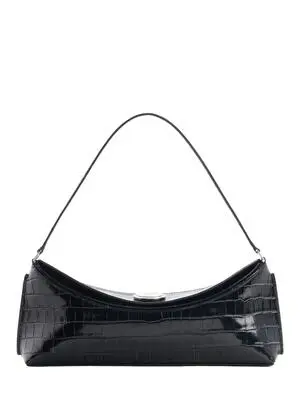 Jacquemus Jacquemus The Ovale Croc Embossed Leather Shoulder Bag Black 990