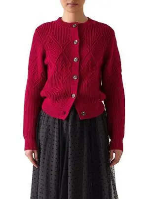 LK BENNETT Orla Pointelle Cardigan - Red