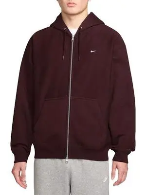 Nike Life Fleece Full-zip Hoodie - Burgundy Crush/white