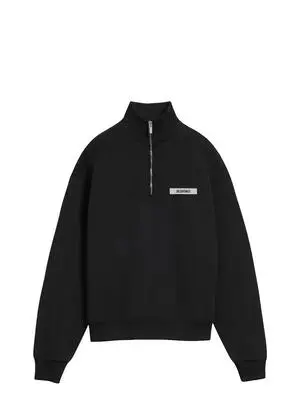 Jacquemus Gros Grain Zipped Roll Neck Sweatshirt - Black