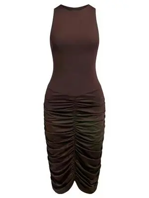 12 STOREEZ Sleeveless Ruched Dress - Brown