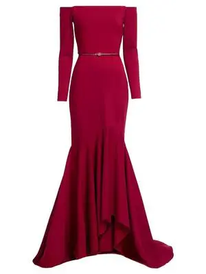 Elie Saab Off-shoulder Belted Maxi Dress - Red