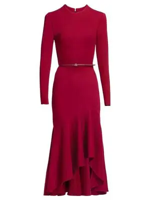 Elie Saab Ruffled Belted Midi Dress - Red