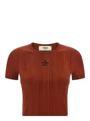 Fendi Ribbed Knit Top With Logo Embroidery - Brown
