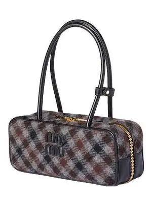 Miu Miu Beau Plaid And Leather Bag - Slate Gray/cocoa Brown