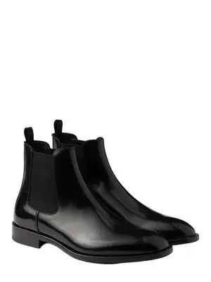 Prada Brushed Leather Chelsea Boots - Black