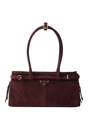 Prada Bonnie Medium Suede Handbag Burgundy