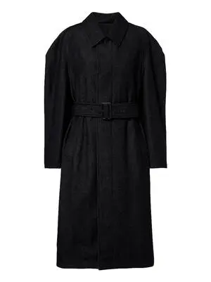 LEMAIRE Belted Wool And Cotton Twill Coat - Black