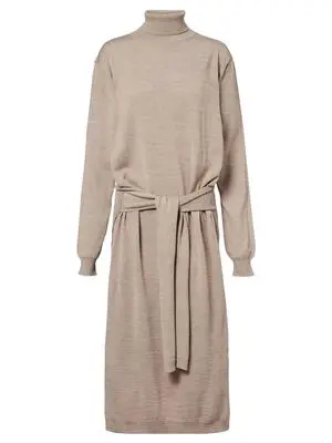 LEMAIRE Trompe L'oeil Wool-blend Midi Dress - Beige