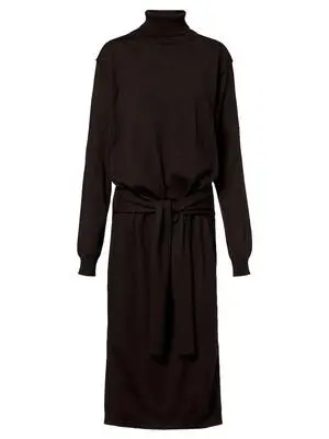 LEMAIRE Turtleneck Wool-blend Midi Dress - Brown