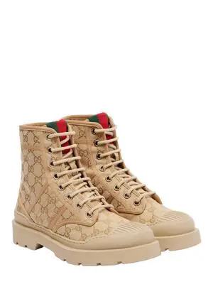 Gucci Gg Canvas Combat Boots - Beige