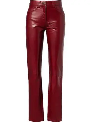Khaite Callum Leather Straight Pants - Burgundy