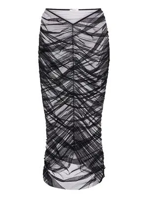 NENSI DOJAKA Sheer Ruched Mesh Midi Skirt - Black