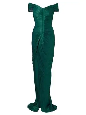 MARMAR HALIM Ruched Off-shoulder Bustier Gown - Green