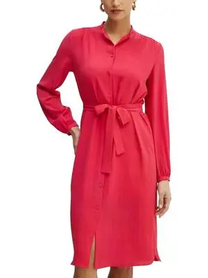 BOSS Buttoned Midi Dress With Belt - Pink
