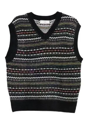 DUNST Fairisle Patterned V-neck Vest - Blue