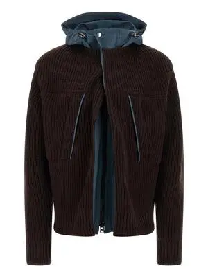 Sacai Cardigan With Nylon Inserts - Brown