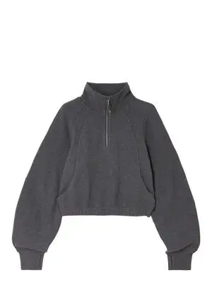 Lululemon Cropped Waffle-Knit Half-Zip Sweater Dark Gray